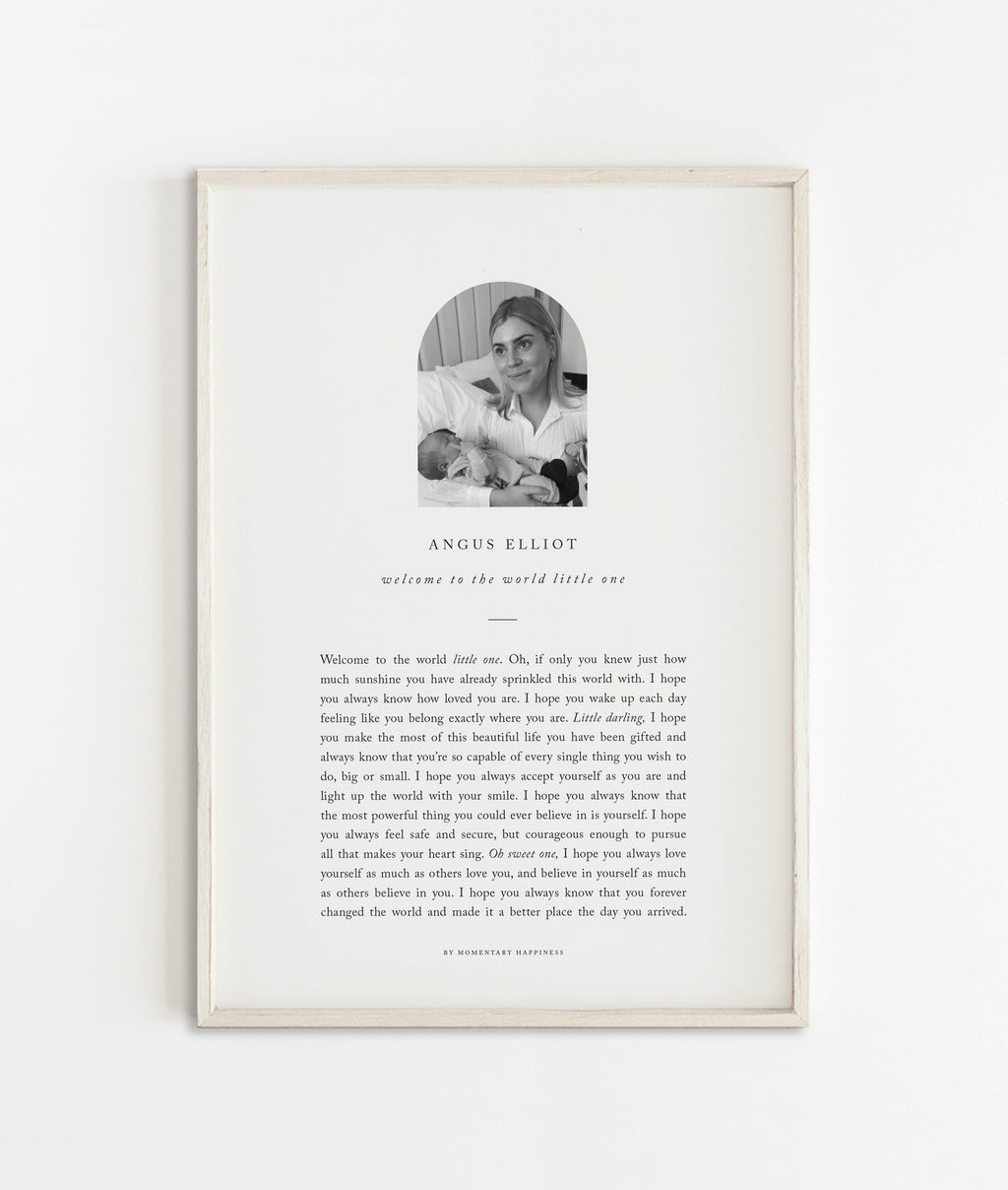 "Welcome Little One" Personalised Print With Photo – Momentary Happiness